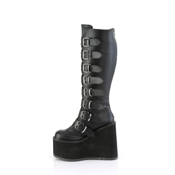 Demonia | Shoes | Wide Calf Trinity Swing Black Goth Platform Wedge ...